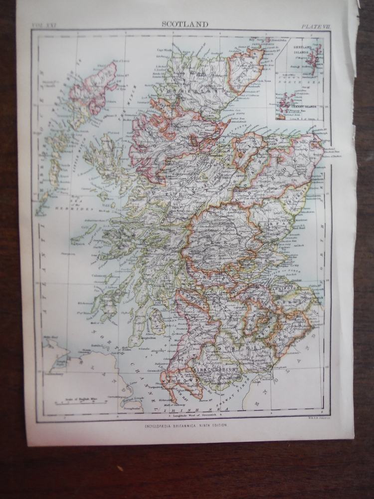 Antique Map of Scotland from Encyclopaedia Britannica, Ninth Edition ...