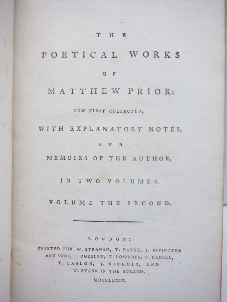 The Poetical Works of Matthew Prior in Two Volumes (1779)